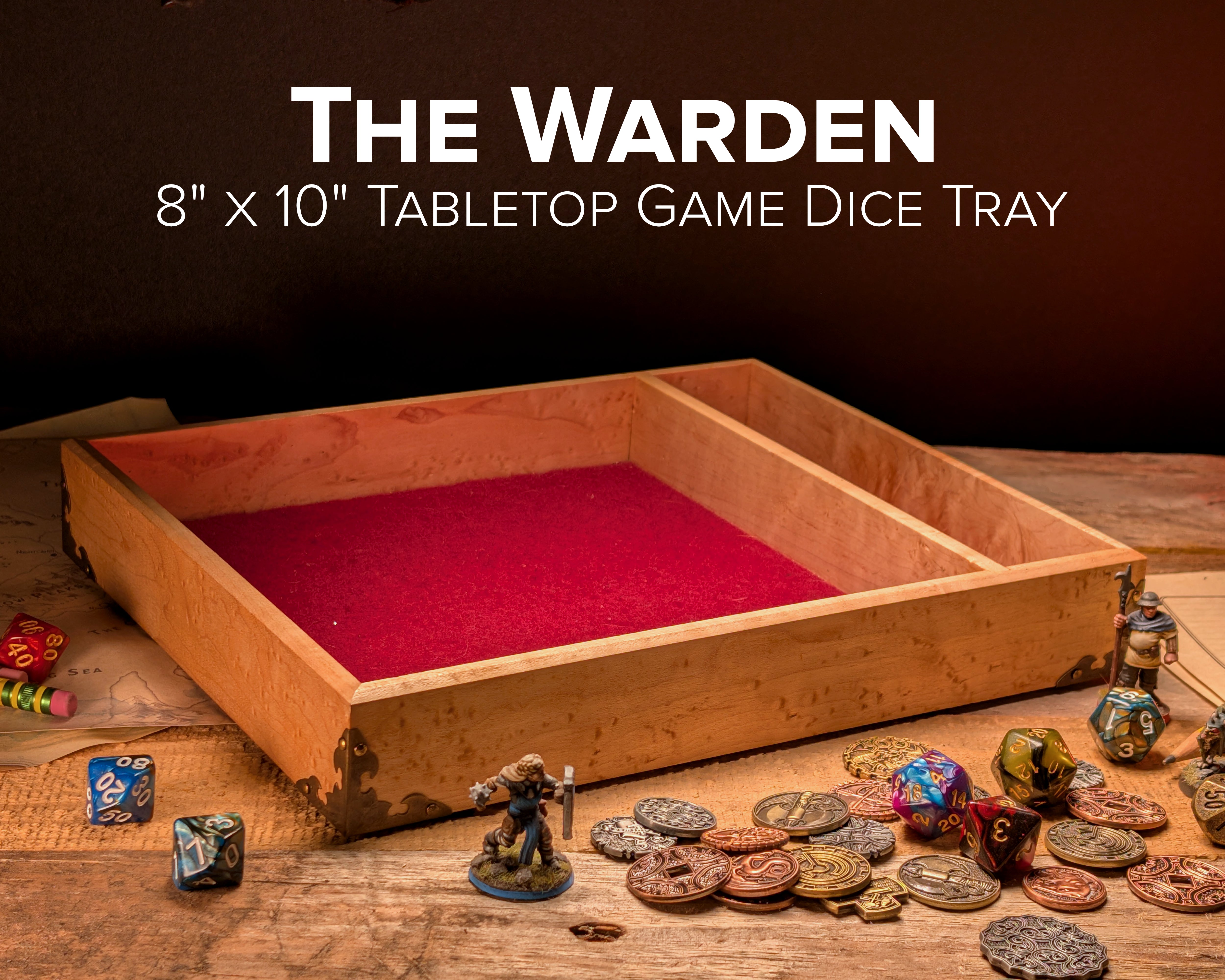 The Warden – Premium Wooden Dice Tray with Storage – Arkana Forgeworks